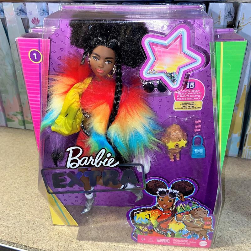 Кукла barbie extra барби экстра шарнирная в накидке радужной р ...