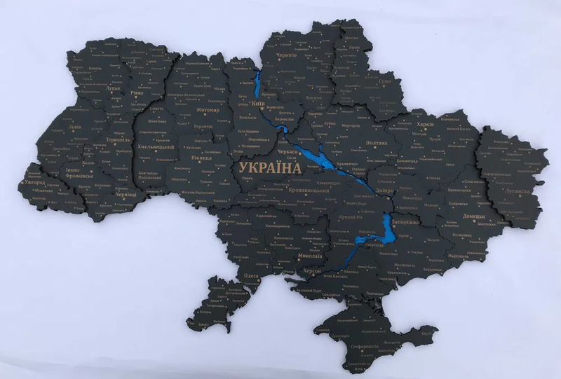 3d Декоративна Мапа України на стіну з березової фанери ціна 6300 грн