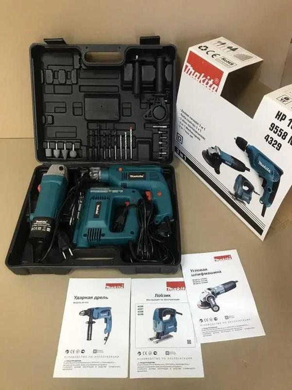 Комплект Makita 3 в 1 Дрель, лобзик, Болгарка / Макита три в о ...