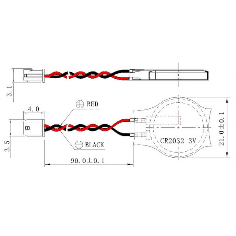 Батарейка CR2032 2pin 1.25mm 90mm для Bios CMOS ноутбука MOLEX: цена 29 ...
