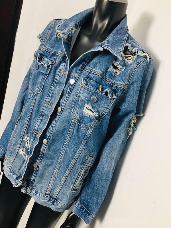 Синяя рваная удлиненная джинсовая куртка деним denim co с bran...: цена ...