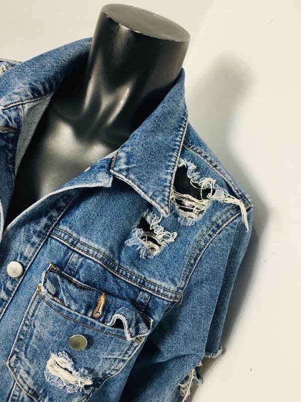 Синяя рваная удлиненная джинсовая куртка деним denim co с bran...: цена ...